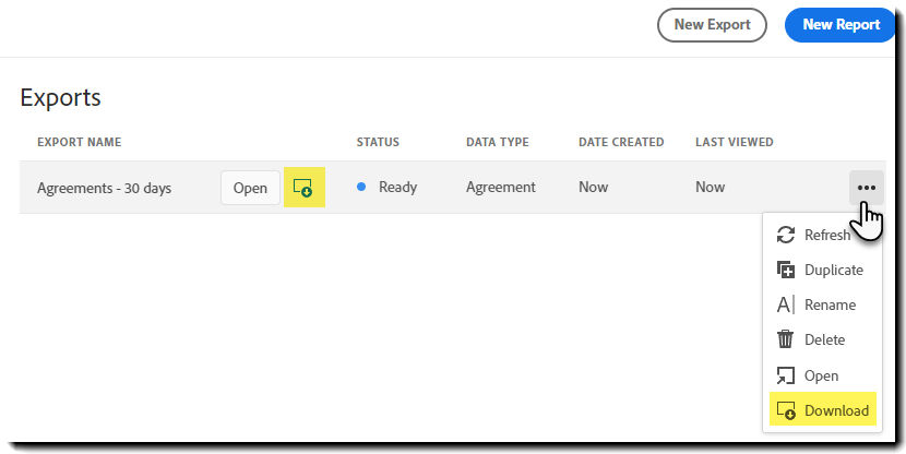 Download the content of a data export